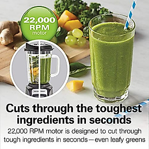 Hamilton Beach PowerMax Professional-Performance Blender for Shakes and Smoothies, Puree and Ice Crush, 48oz BPA-Free Glass Jar, 1680 Watts, Stainless Steel Blades (58600)