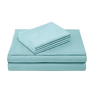 Comfort Spaces CS20-0118 Microfiber Set 14" Deep Pocket, Wrinkle Resistant All Around Elastic-Year-Round Cozy Bedding Sheet,6 pcs, Matching Pillow Cases, Queen, Aqua
