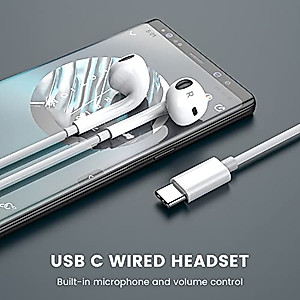 MOSWAG USB C Headphones Wired Earbuds in Ear Headphones with Mic and Volume Control Compatible with Samsung S23 Galaxy S22 Pixel 7 6 6a 5,iPad Air OnePlus 9