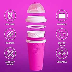 SLUSH MASTERS Slushie Maker Cup - Pack of 3, Quick Frozen, Cooling Magic, Ice Cup, Ice Cream, Smoothie Maker for Family and Friends – FREE Lid, Straw and Cleaning Brush Included