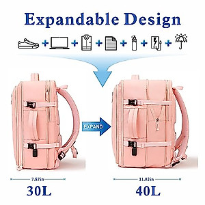 Yostorrie Large Travel Backpack for Women, 40L Airline Approved Carry on Backpack as Personal Item Size, Expandable Suitcase Backpack with Shoe Compartment,Waterproof Business Bag for 17in Laptop,Pink