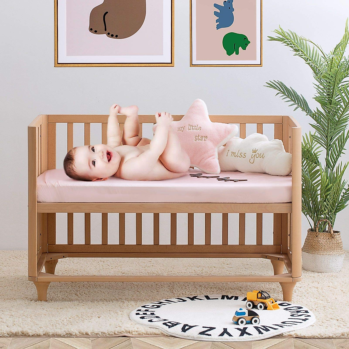 THXSILK Pure Silk Fitted Crib Sheets, Organic Crib Bedding-Ultra Soft, Smooth, 100% Top Grade Mulberry Silk, 28" x 52" x 8", Girl, Pink