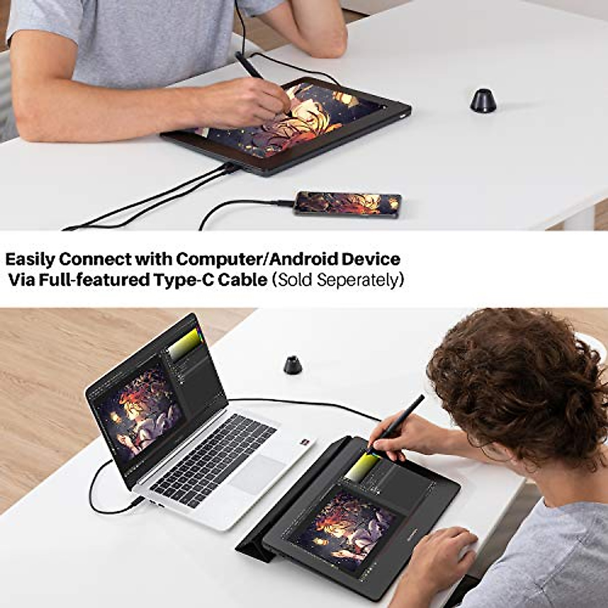 GAOMON PD1320 13.3 Inches Tilt Support Graphics Drawing Tablet with 86% NTSC Full-Laminated IPS Screen Pen Display-Gray