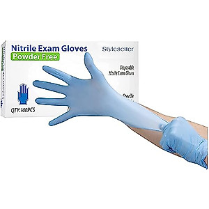 Style Setter Powder-Free Nitrile Disposable Exam Gloves, Industrial Medical Examination, No Latex Rubber, Non-Sterile, Food Safe, Textured Fingertips, Ultra-Strong, Blue-Size Medium, Pack of 100
