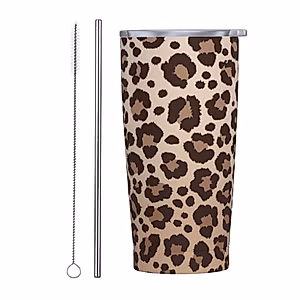 CHASOEA Leopard Tumbler 20oz Leopard Stainless Steel Insulated Tumblers with Lid and Straw Brown Travel Coffee Mug Tea Wine Cups Water Bottle Leopard Gifts for Women Leopard Lover