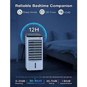 CENSTECH Evaporative Air Cooler, Swamp Cooler Air Conditioner w/ 12H Timer for Auto-off, 6 Upgraded Ice Packs, 3-Speed Windowless Air Conditioner, Smart Remote, Dual Tank Portable Air Cooler for Room
