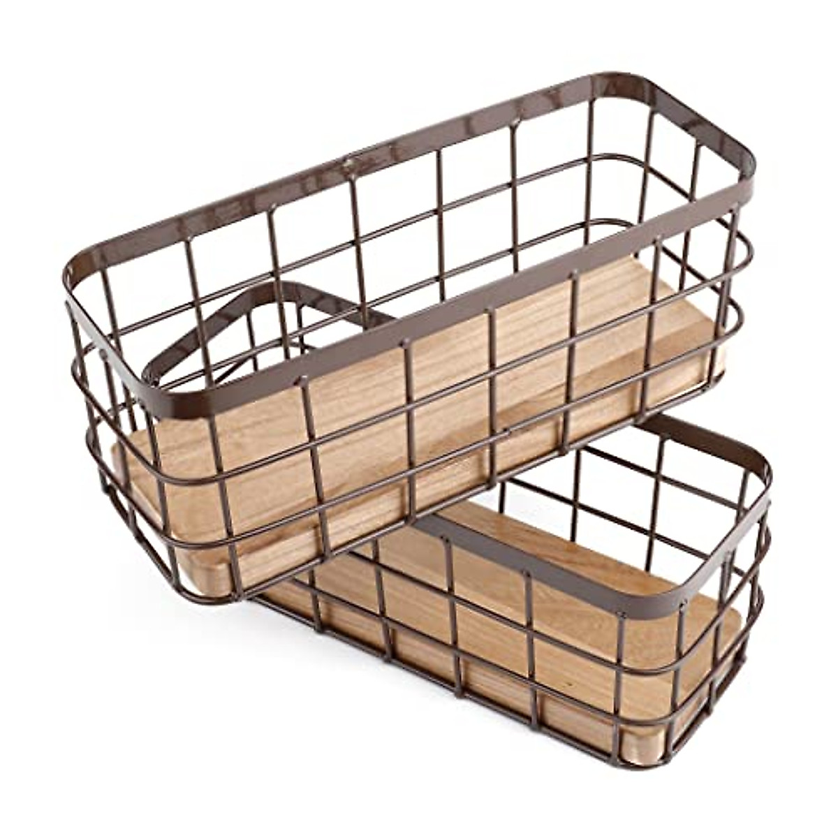 Dicunoy Set of 2 Small Wire Baskets, Narrow Rustic Storage Bin, Farmhouse Rectangle Bathroom Counter Organizer Tray for Kitchen Countertop, Pantry, RV, School Classrooms, Office Decorative