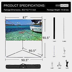 VIVOHOME 100 Inch 2-in-1 Portable Video Projector Screen with Triangle Stand, 16:9 Aspect Ratio Hanging Screen for Home School Office Indoor Outdoor