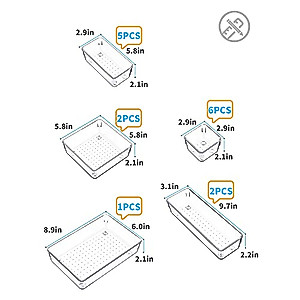 JARLINK 16 Pack Desk Drawer Organizer Trays with 5 Different Sizes, Versatile Bathroom and Vanity Drawer Organizer Trays, Multipurpose Plastic Storage Bins for Makeup, Kitchen, and Office Supplies