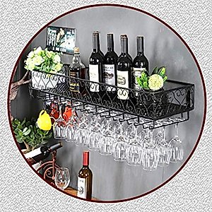 European Hanging Red Wine Glass Rack Upside Down Wine Rack Bar Wrought Iron Goblet Rack Creative Wine Cabinet Decoration Hanger J1029, PIBM, Black, 100 * 25cm