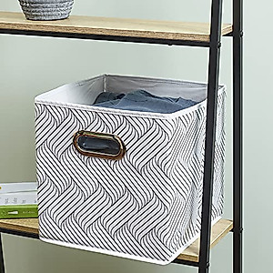 Home Basics Surge Non-Woven Storage Bin with Handle, White | Graphic Line Pattern on Outside | Great for Personal or Office Spaces