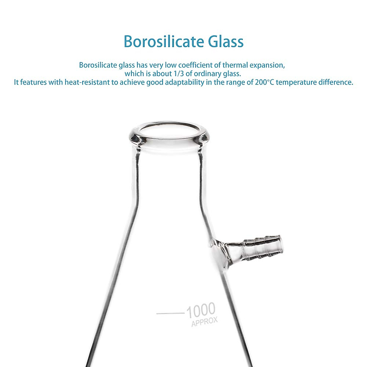 StonyLab 1000ml Borosilicate Glass Filtering Flask, Bolt Neck with Tubulation, 1L (1 Liter)