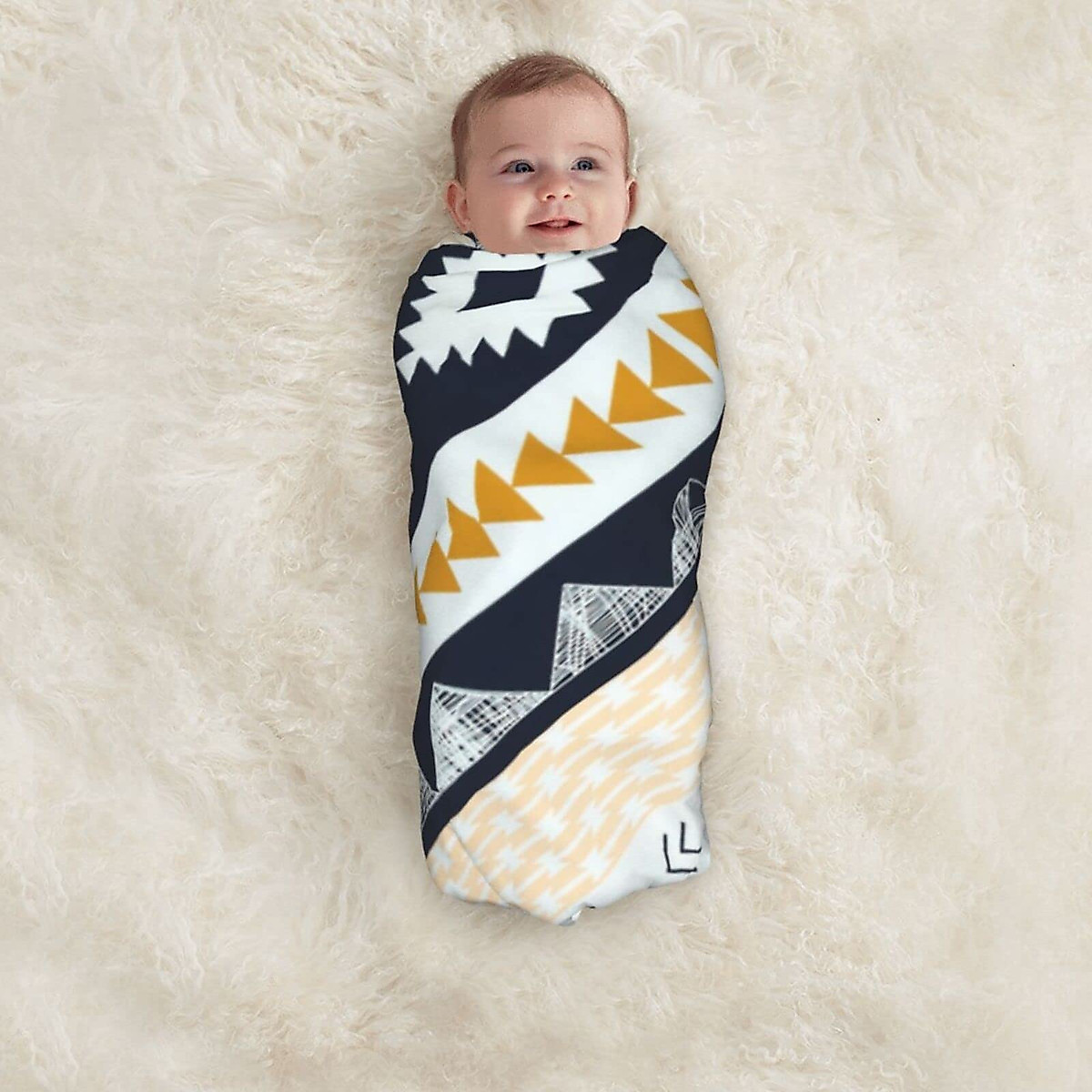 Western Native American Newborn Swaddle Blanket, Soft & Cozy Aztec Receiving Baby Blankets Swaddle Wrap for Boys and Girls