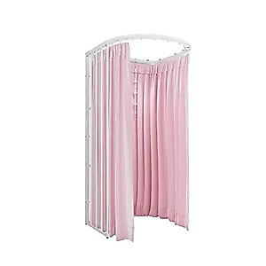 Clothing Store Fitting Room Curtain Whtie Frame, Portable Temporary Mobile Privacy Protection Dressing Room, Foldable Mall Simple Changing Room and Display Rack, 200x95x95cm (Pink)