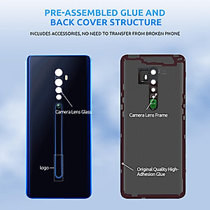 Eonpam Back Glass Replacement for Oppo Reno2 Back Cover Rear Housing with Camera Lens + Repair Tool Kit Genuine Rear Glass (Black)