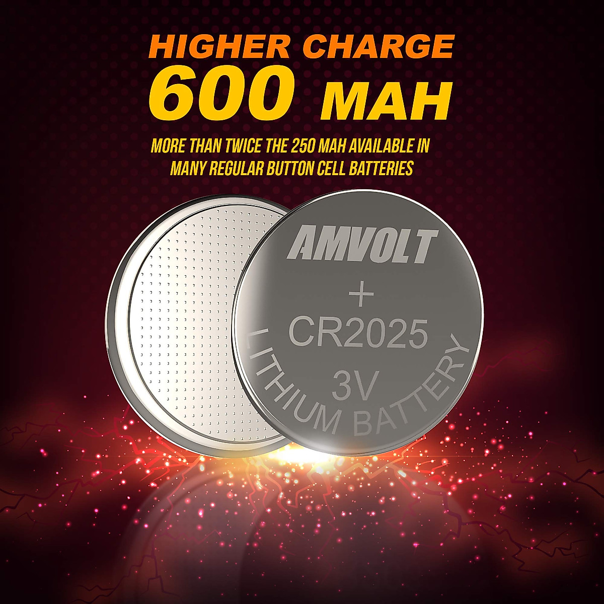 AmVolt- Pack of 8 CR2025 Batteries, 220mAh 3 Volt Lithium Battery, Long Lasting Coin Cell 2030 Batteries for Small Electronic Devices