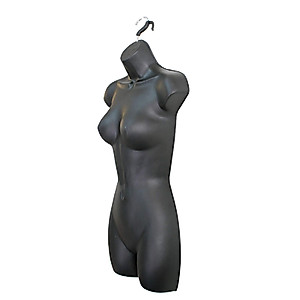 DisplayTown Black Female Mannequin Hip Long Hollow Back Body Torso Dress Form & Hanging Hook, S-M Sizes (10 Pack)