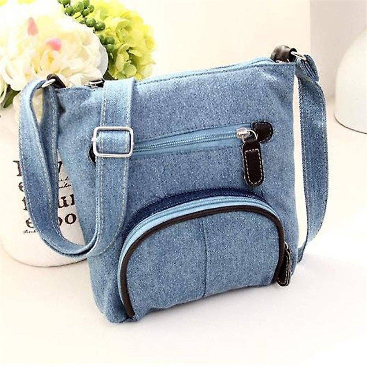 Sevenfly Women'S Denim Cross-Body Bag Mini Shoulder Handbags Organizer Purse Wallet(Dark blue)