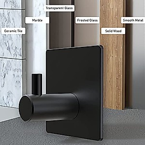 JIQGOZBAN Upgraded Adhesive Hooks Heavy Duty 6 Packs, Thickened Wall Hooks Stainless Steel SUS304 Towel Hooks, Heavy Duty Hooks Bathrooms Wall Mount for Hanging Coat, Hat, Towel, Robe (Black)