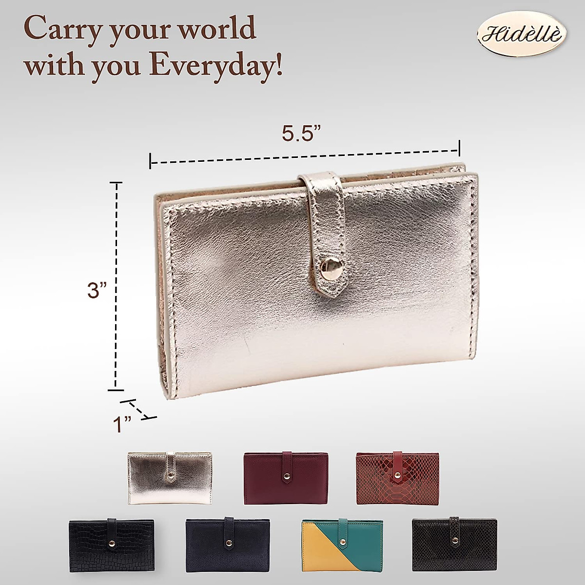 Hidelle Foil Leather Bi-Fold Women Wallet, Purse with Cards Holder and Button Closure Handbag, (Light Gold)