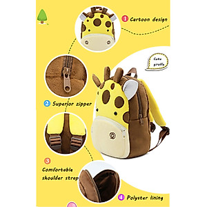 Ladyzone Toddler Backpack Zoo Animals Backpacks Cute Plush Bag Cartoon 10" Preschool Book Bag For 2+ Years Girls Boys (Giraffe)