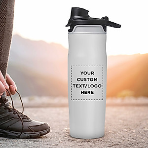 DISCOUNT PROMOS Custom Juno Water Bottles with Flip Lid 20 oz. Set of 24, Personalized Bulk Pack - Reusable, Great for Gym, Hiking, Cycling and for School - White