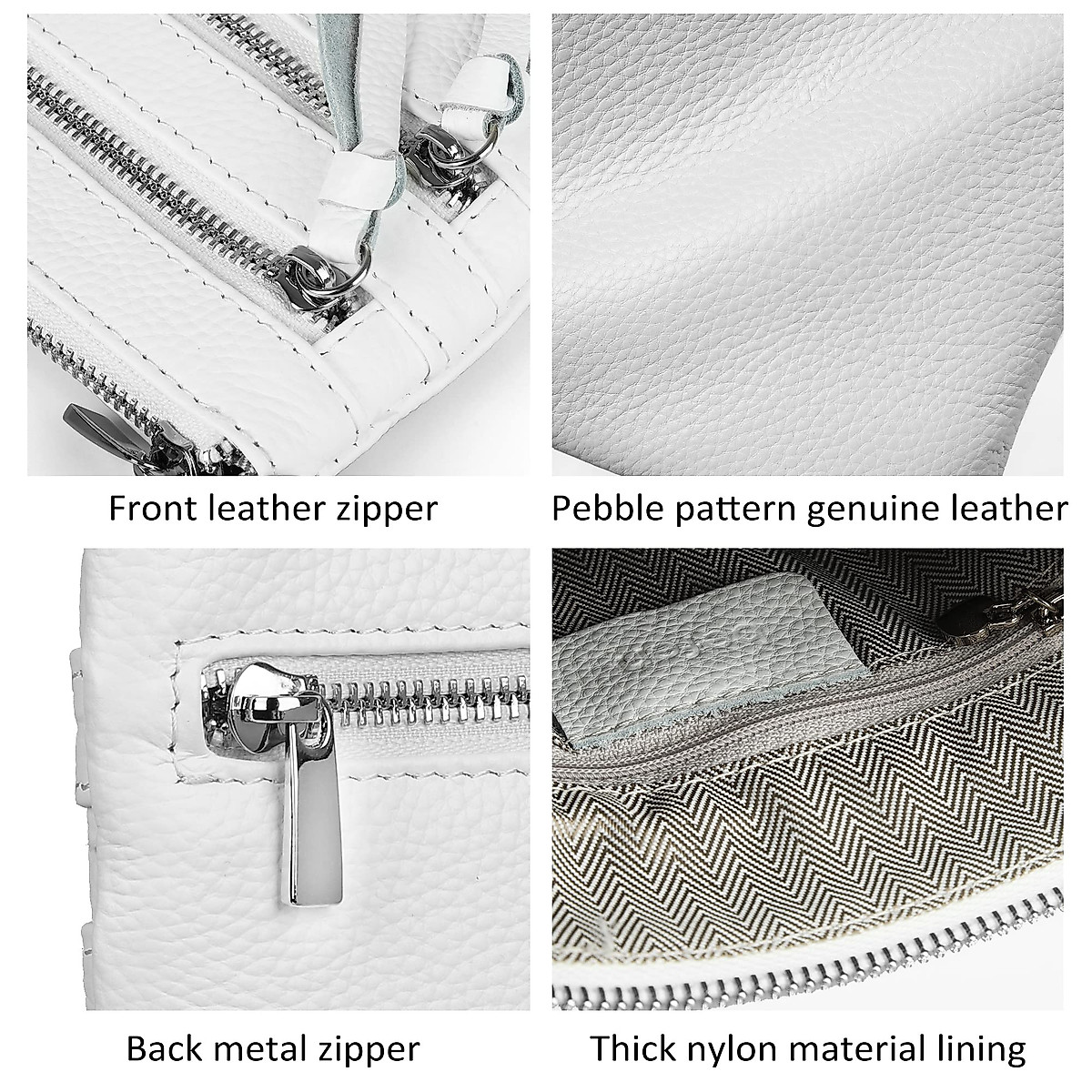 befen Genuine Leather White Crossbody Purses for Women, Small Cross Body Bag Purses with Zipper Pockets (White) - Fit iPhone 14 Pro Max