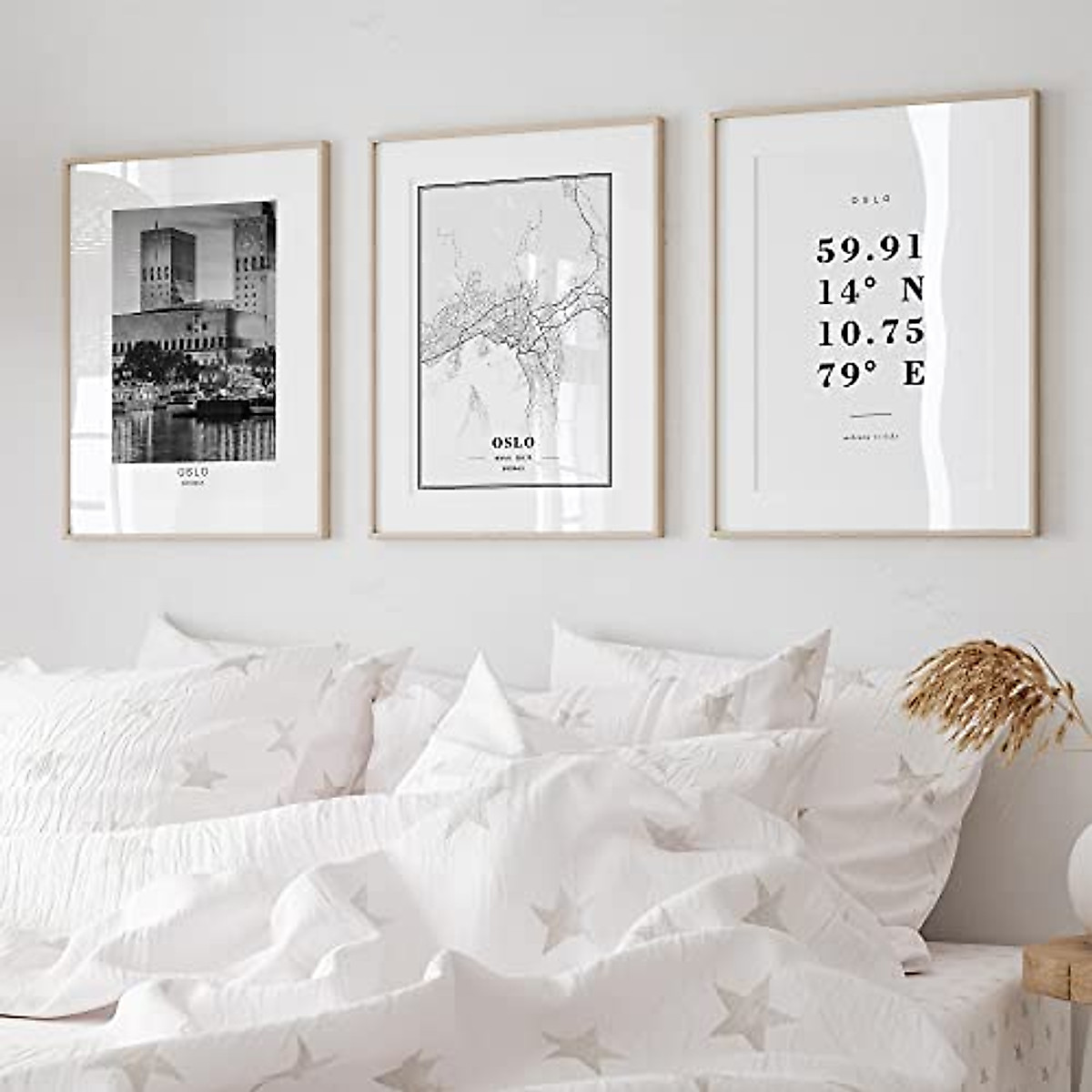 Dear Mapper Oslo Norway View Abstract Road Modern Map Art Minimalist Painting Black and White Canvas Line Art Print Poster Art Print Poster Home Decor (Set of 3 Unframed) (12x16inch)