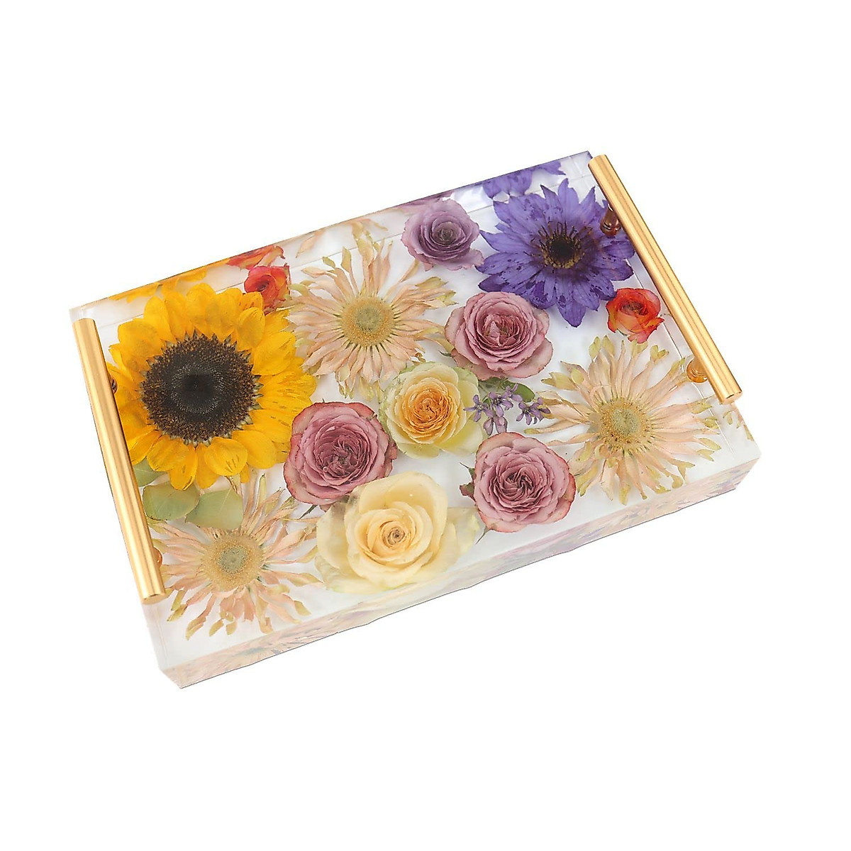 Resin Tray Molds Silicone, 13.5" Large Rectangle Deep Tray Resin Mold and 4 Piece Square Deep Coaster Molds, Silicone Tray Board Table Resin Mold & Handles, Floral Preservation Bouquet Resin Mold