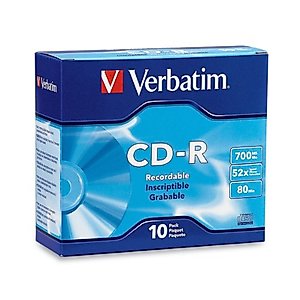 Verbatim CD-R Blank Discs 700MB 80-Minutes 52X Recordable Disc for Data and Music - 10 Pack Slim Cases