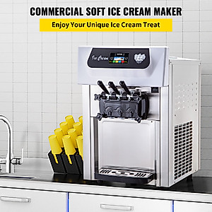 VEVOR Commercial Soft Ice Cream Machine, 3 Flavors Ice Cream Machine w/Pre-Cooling, 5.3-7.4 Gal/H Gelato Machine Commercial, 2200W Countertop Commercial Yogurt Maker Machine, w/LCD Intelligent Panel