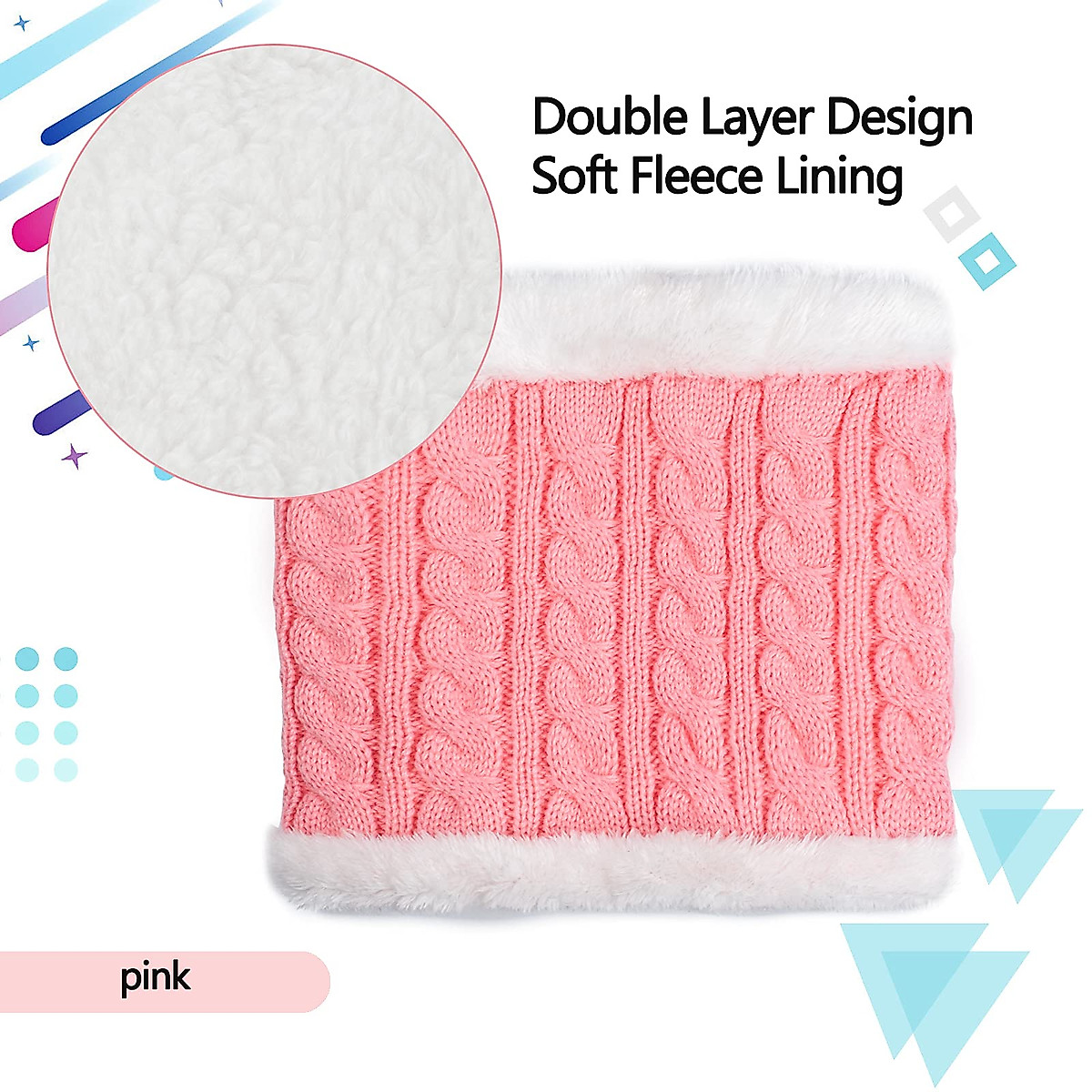 Kids Winter Hats Gloves Scarf Set for Girls Toddler Beanie Baby Neck Warmer Warm Thick Fleece Lining Thermal Pink Knit Cap with Cute Pom Pom for 6-10 Years Old, Gifts for Childrens