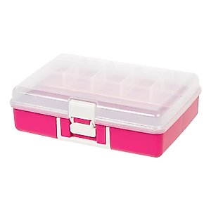 IRIS USA Medium Utility Parts Organizer, Hardware Tools Crafts Sewing Supplies and Embellishments Carrying Case with Adjustable and Removable Dividers, Pink