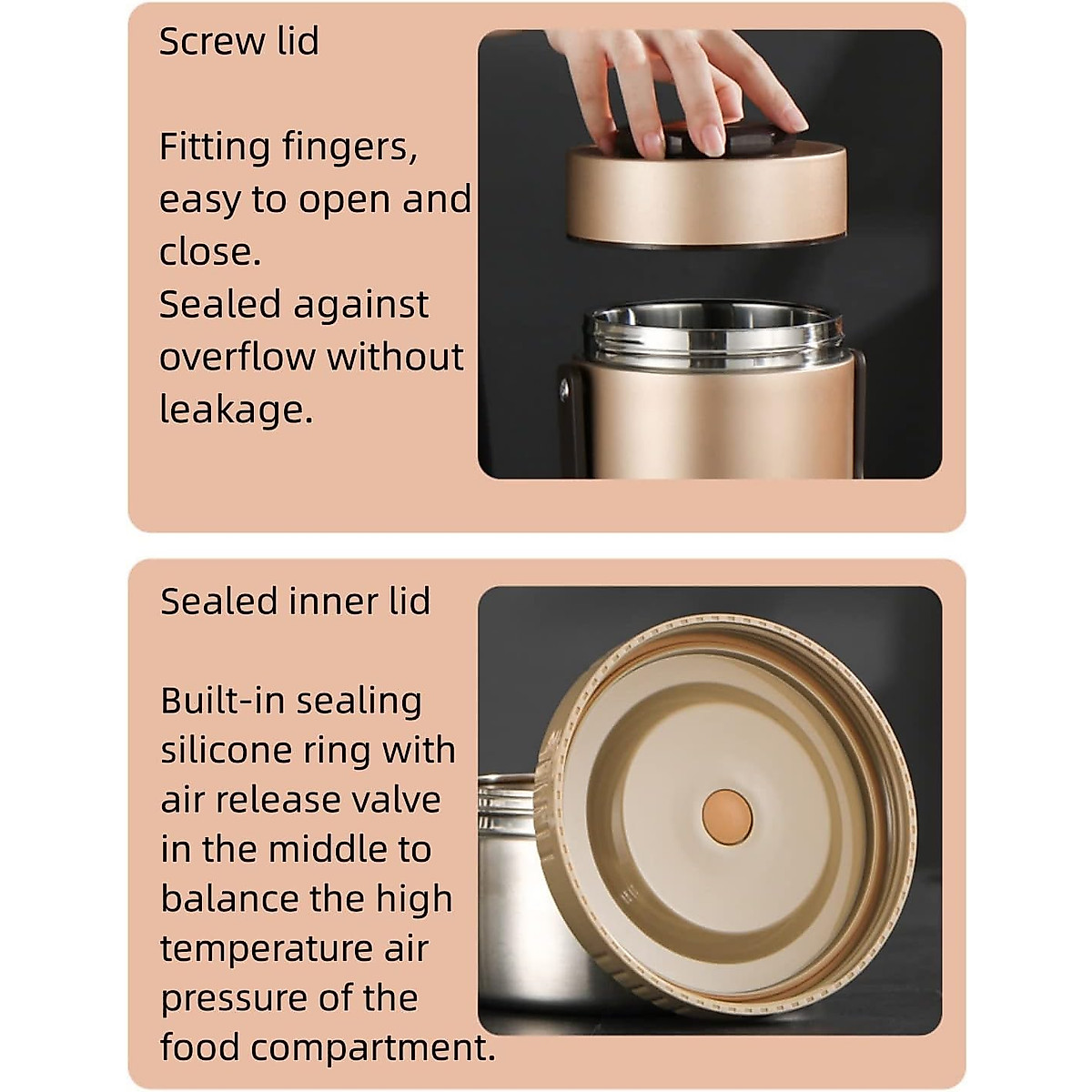 Thermos for Hot Food, 2 Tier Soup Thermos Container, Food Thermos, 304 Stainless Steel Vacuum Insulated Thermal Bento Lunchbox for Office School Camping Picnic Outdoors, 1500ml-Red