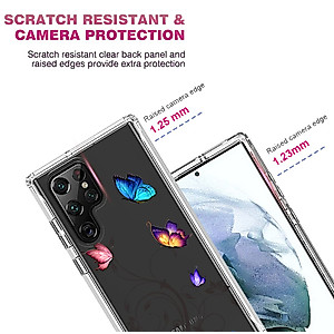 Vavies Case for Galaxy S22 Ultra Case, SM-S908U Case with Tempered Glass Screen Protector, Full Body Clear with Floral Protection Phone Cover Cases for Samsung Galaxy S22 Ultra 5G (Butterfly Tree)