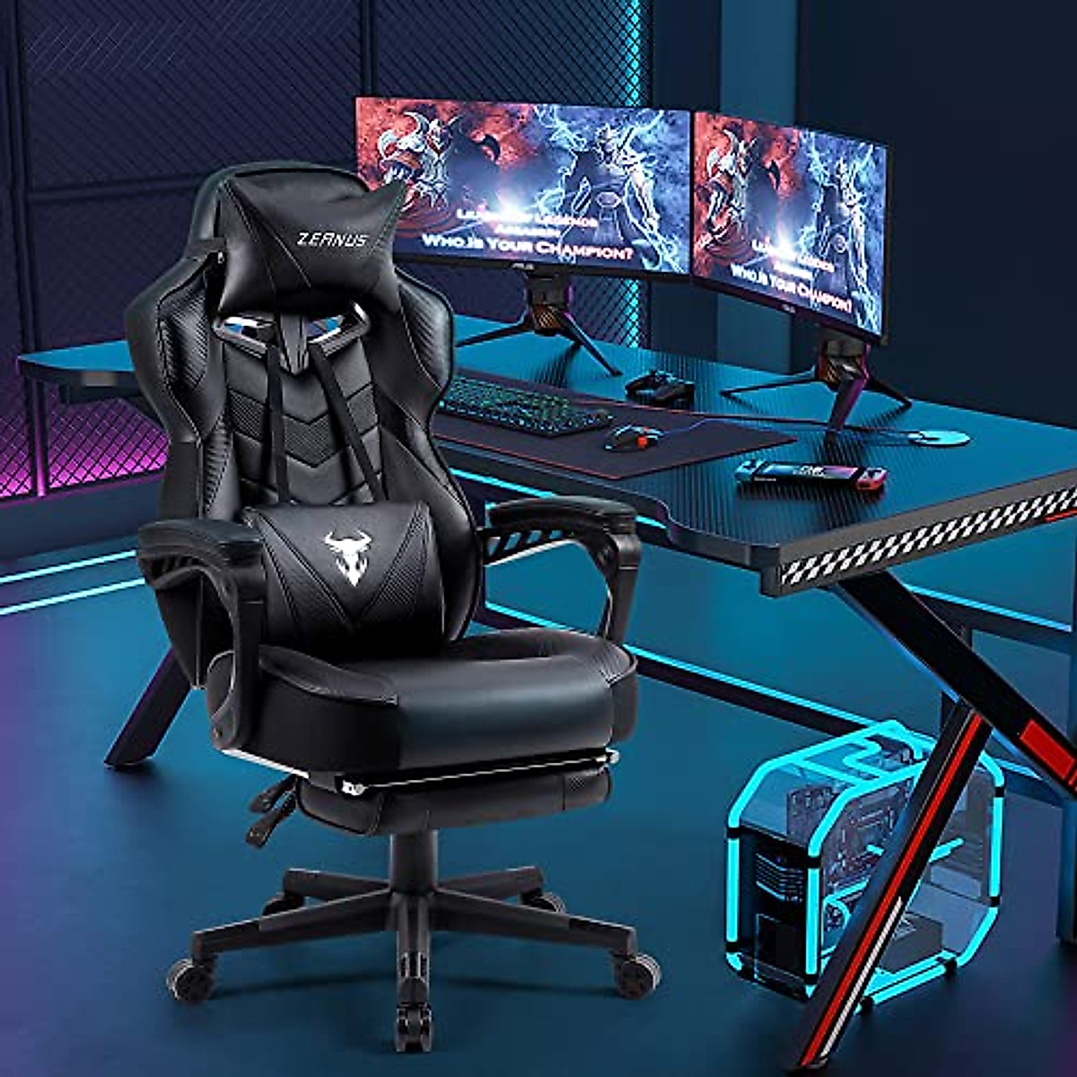 Zeanus Gaming Chairs with Footrest Recliner Computer Chair for Adults Massage Gaming Chair Big and Tall Gaming Chair Ergonomic Office Gamer Chair for Heavy People Recliner Racing Gaming Chair Black