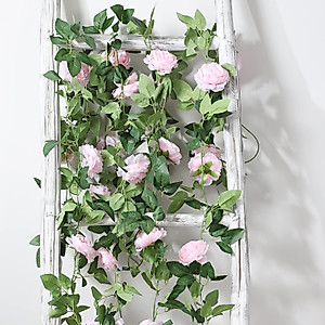 Duovlo 8.2Ft Artificial Peony Flower Garland Hanging Greenery Vine Silk Floral Vine Home Wedding Arch Wall Craft Arrangement Decorations,Pack of 2 (Pink)