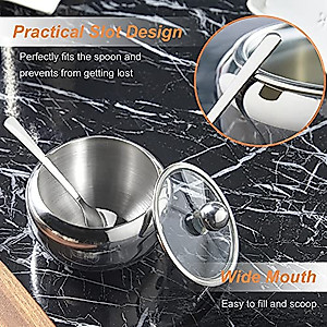 Bivvclaz Stainless Steel Sugar Bowl with Lid and Spoon, 10 oz Sugar Container with Spoon, Sugar Dispenser Bowl for Coffee, Small Condiment Container for Salt, Spices