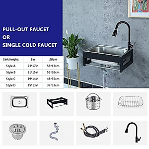 Utility sink,single bowl kitchen sinks,wall mounted stainless steel utility sink,304 stainless steel wall mount single slot with towel rack for garage, garden, kitchen, home (Size : 37 * 32cm)