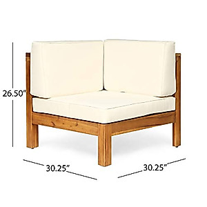 Great Deal Furniture Dawson Outdoor U-Shaped Sectional Sofa Set with Coffee Table - 9-Piece 8-Seater - Acacia Wood - Outdoor Cushions - Teak and Beige