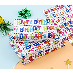 U'COVER Happy Birthday Wrapping Paper for Girls Kids Boys 3 Large Sheet with Cut Line Gift Wrapping Paper for Women Men Baby Shower Holiday Birthday Gift Wrap Paper Folded Flat 27 x 39.4inch