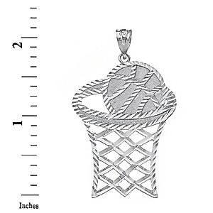 Textured 925 Sterling Silver Hoop and Basketball Pendant (1.80")