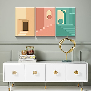 Denozer - Boho Wall Art Abstract Canvas Print Wall Art Set Mid-Century Modern Architecture Abstract Shapes Illustrations Minimalism Decorative Contemporary for Living Room, Office - 30"x40"x3 Pieces