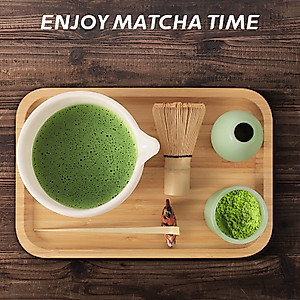 Artcome Japanese Matcha Tea Set, Matcha Bowl with Pouring Spout, Tea Tray, Bamboo Whisk, Ceramic Whisk Holder, Handmade Matcha Ceremony Kit For Japanese Tea Ceremony (10Pcs)