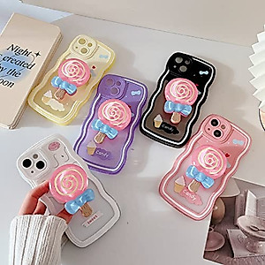 KUMTZO Compatible with iPhone 12 Case, Cute Cream Print Clear Soft TPU Case with Candy Ring Kickstand Camera Protection Shockproof Cover for Women Girls with iPhone 12 6.1 inch (Pink)