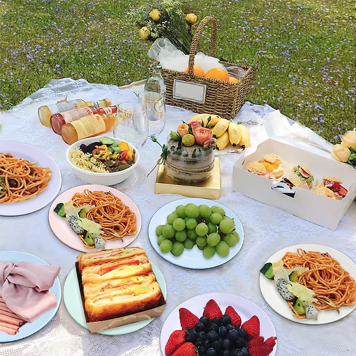 NA 10" 11" Dinner Plates Set of 10, Reusable Wheat Straw Dessert Dishes, Round Pasta Salad Serving Plate, Unbreakable Fiber Dinnerware for Party Steak Pizza (Pink)