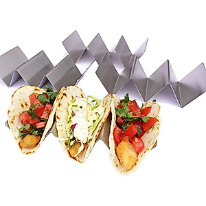 Set of 4 Metal Taco Holders - Stainless Steel Taco Trays- Dishwasher, Oven, and Grill Safe - Great for Sandwiches and Hotdogs too (4)