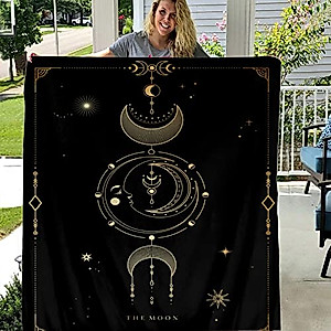 Milanblocks The Moon Tarot Blanket Warm Astrology Gifts Blanket Flannel Fleece Throw Gifts Blanket for Home Bed Couch 80 X 60 in