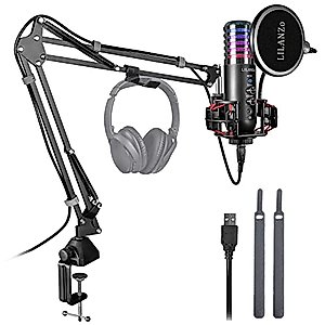 LILANZo USB Condenser Microphone for PC PS4, PS5 Streaming Singing Podcast Studio, Computer Cardioid Gaming Mic Kit for Recording YouTube with Boom Arm Stand Pop Filter, Mute Button, Volume, Echo