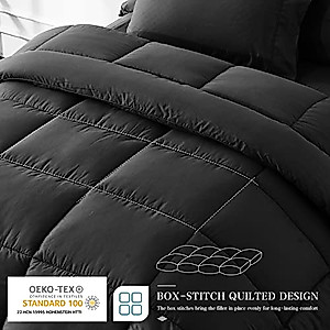 Newspin Twin Bed in a Bag - 5 Pieces Black Comforter Set, Lightweight All Season Ultra Soft Bedding Comforter Set with Comforter, Flat Sheet, Fitted Sheet, Pillowcases & Shams
